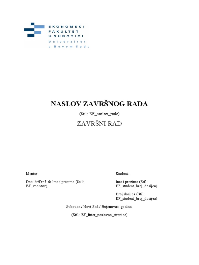 2022 04 26 3 Prilog 2b Tehnicko Uputstvo Za Izradu Zavrsnih Radova Latinica | PDF