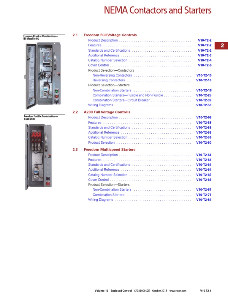 Nema Contactors and Starters v10 t2 Ca08100012e | PDF | Fuse (Electrical) | Electrical Wiring