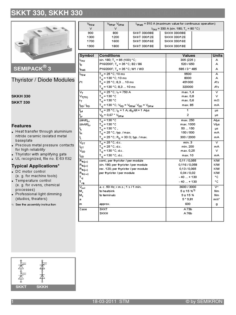 Semikron SKKT 330 | PDF | Rectifier | Electrical Equipment