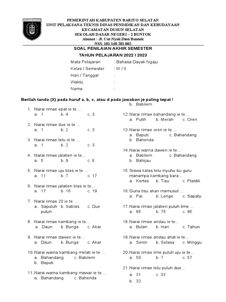 Soal Pts Mulok Kelas 3 | PDF