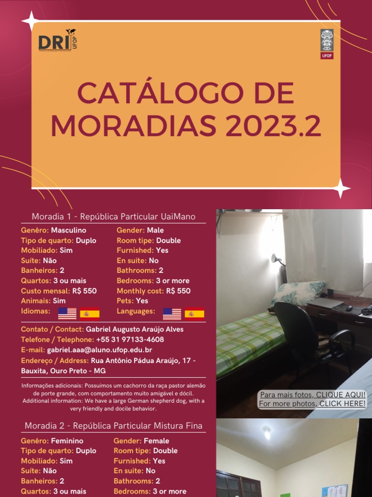 Catálogo de Moradias - 2023.2 Ufop | PDF