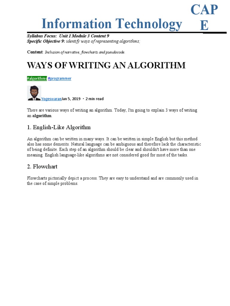 Algorithm Representation Methods | PDF | Parameter (Computer Programming) | Boolean Data Type