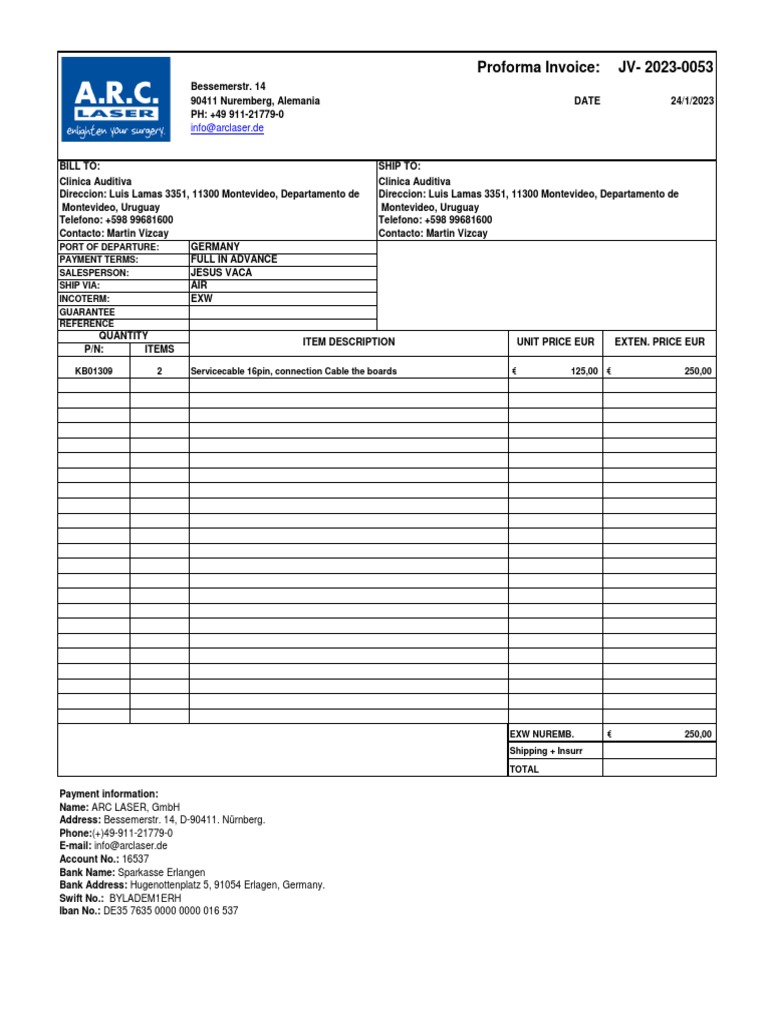 Proforma Invoice JV- 2023-0053 Clinica Auditiva | PDF