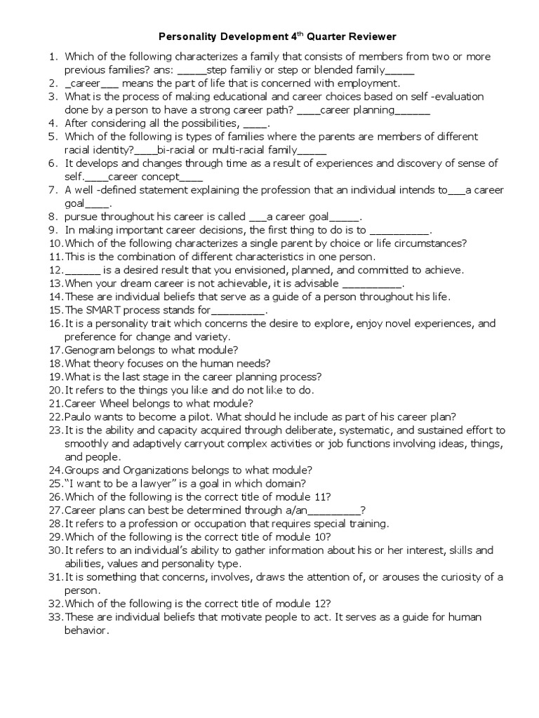 Grade 11 Personality Development Review | PDF | Curiosity | Experience