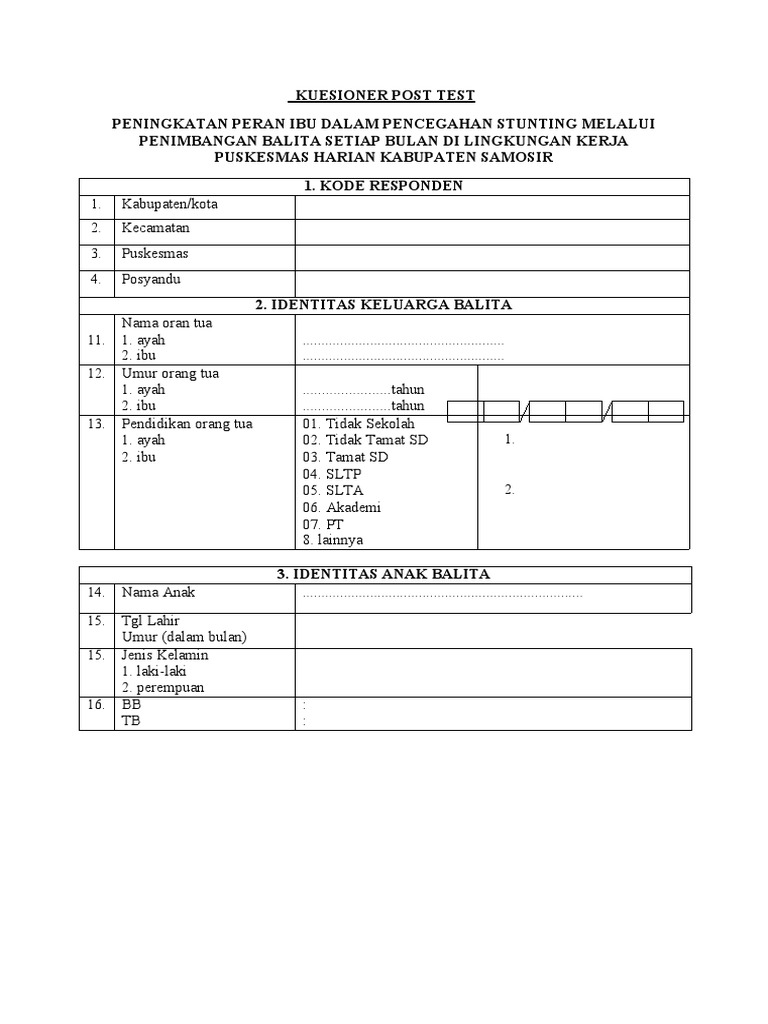 Pre Test Kuesioner Posyandu Balita | PDF