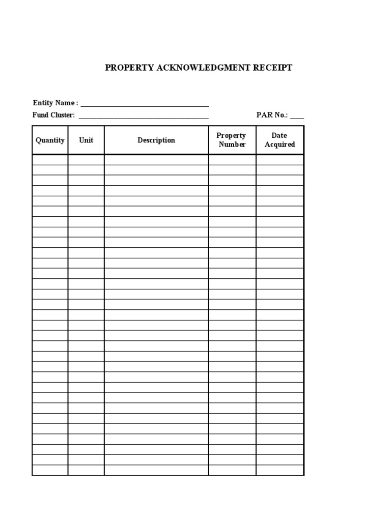 Property Acknowledgment Receipt Template | PDF | Finance & Money Management