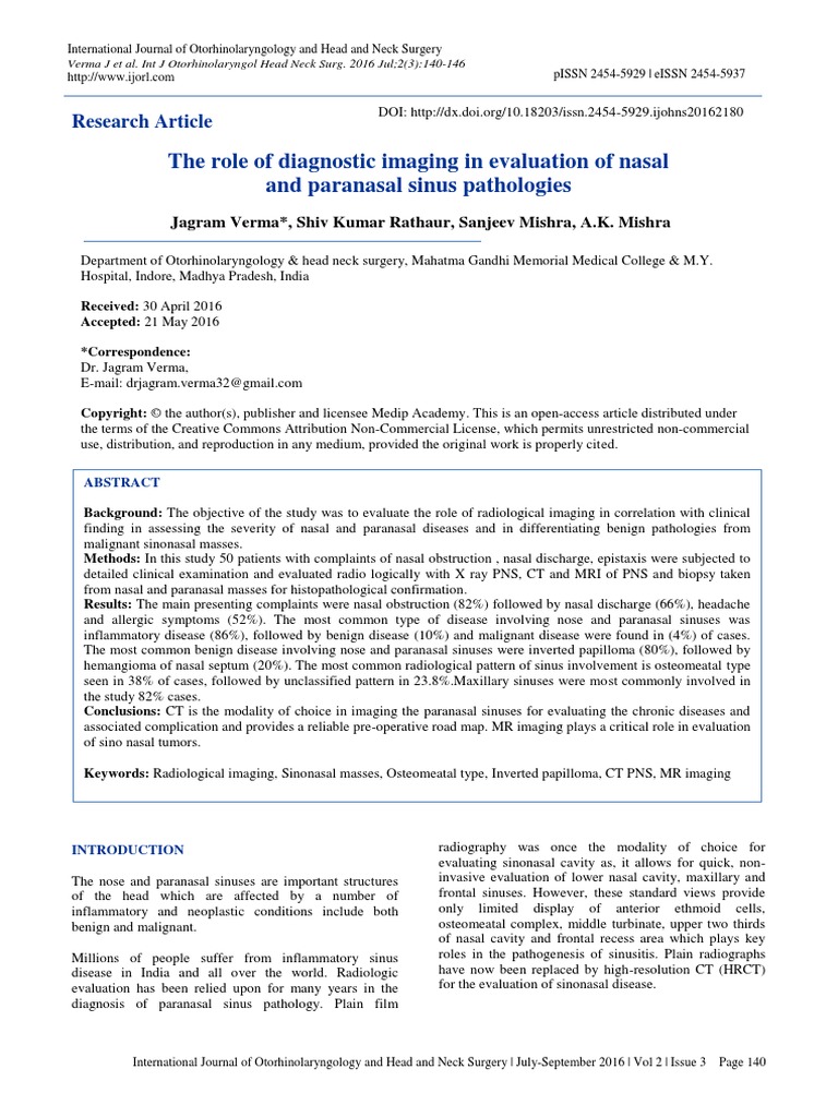 Nasal and Paranasal Sinus Pathologies | PDF | Human Nose | Ct Scan