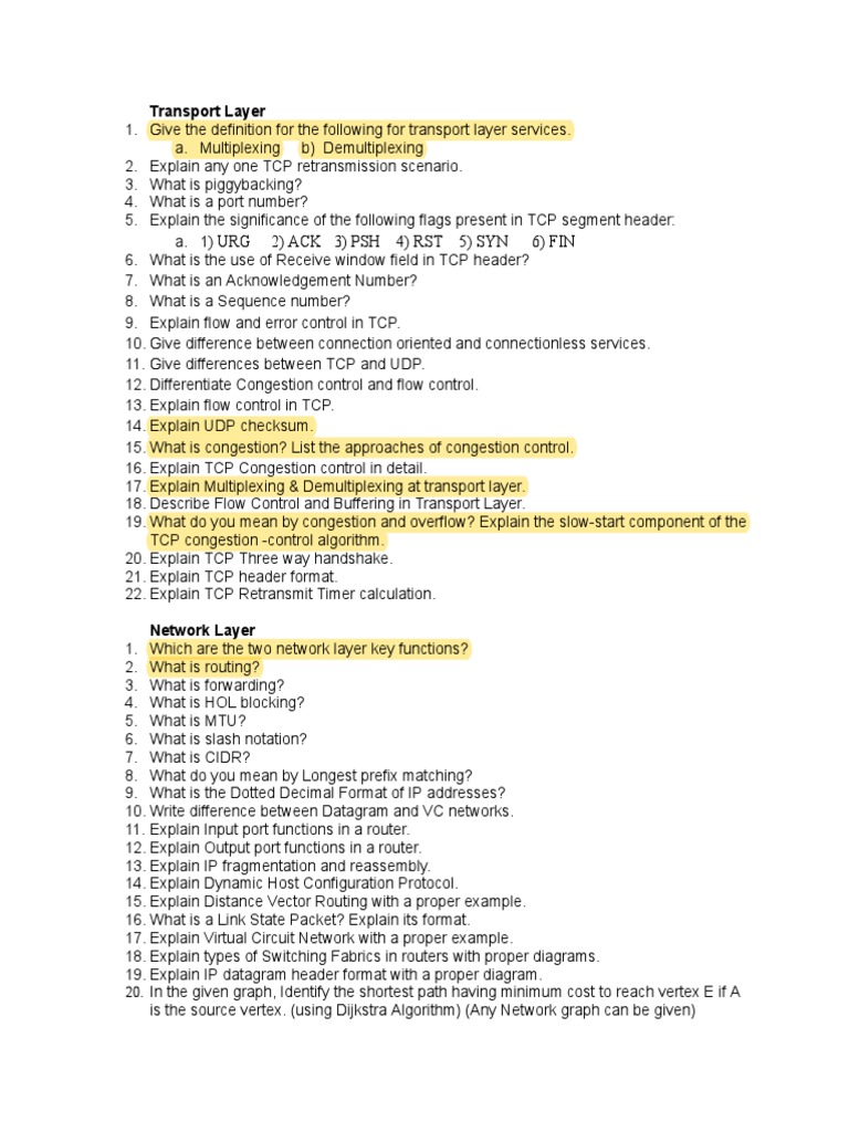 Unit 3, 4, 5 - Transport Layer, Network Layer, Datalink Layer | PDF | Transmission Control ...