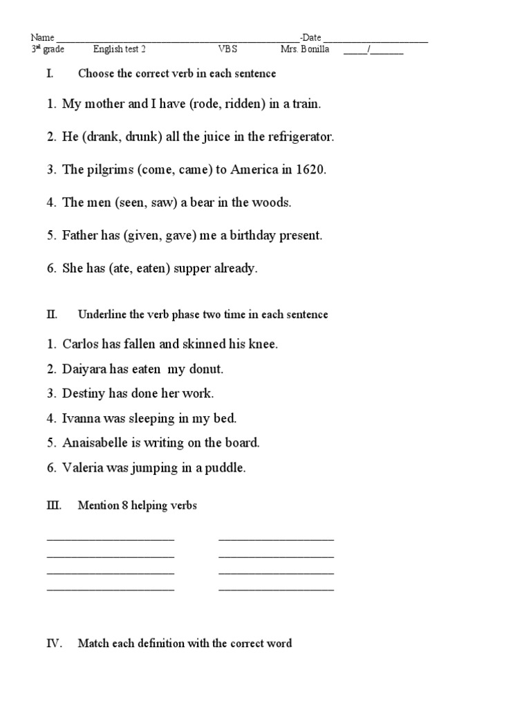 3rd grade english test 2 2023 | PDF | Linguistics | Grammar