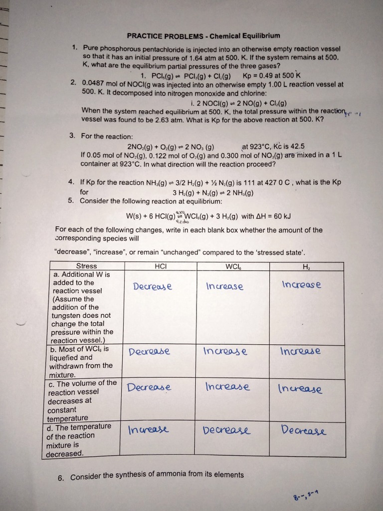 Chemistry Equilibrium Practice | PDF | Materials | Physical Sciences