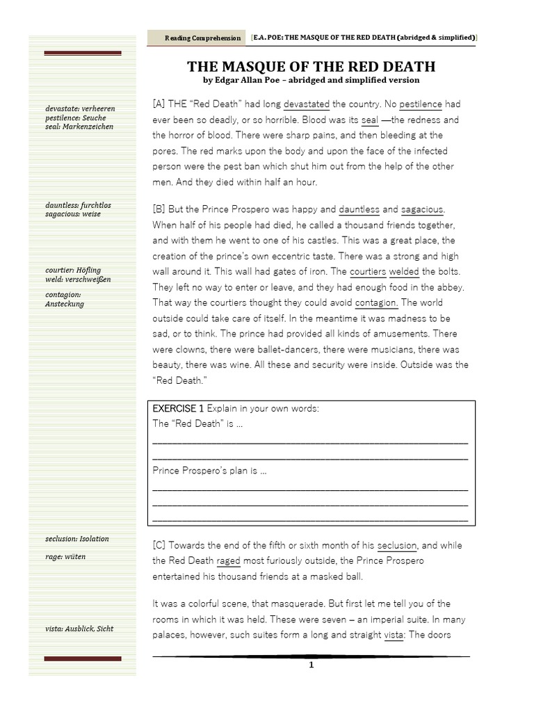 The Masque of the Red Death - READING and VOCABULARY | PDF
