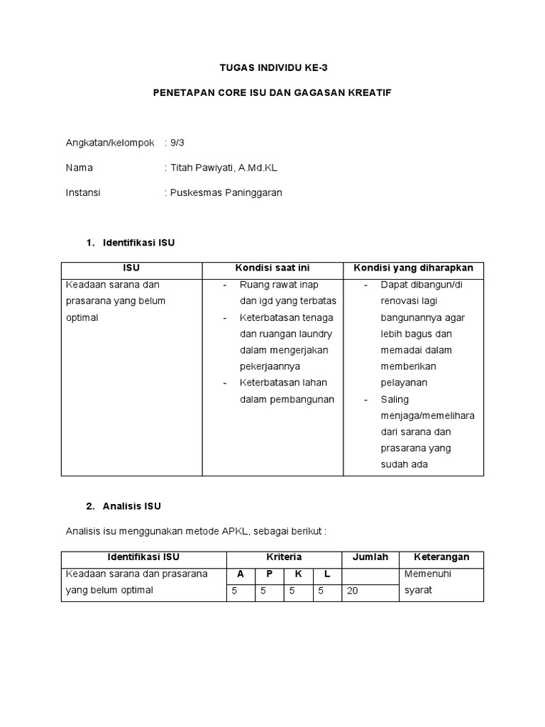 Tugas Individu Agenda 3 Penetapan Core Isu Dan Gagasan Kreatif | PDF