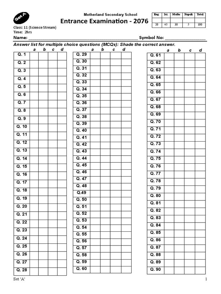 Final Entrance Questions Science (Set 'A') - 2076 | PDF | Metals ...