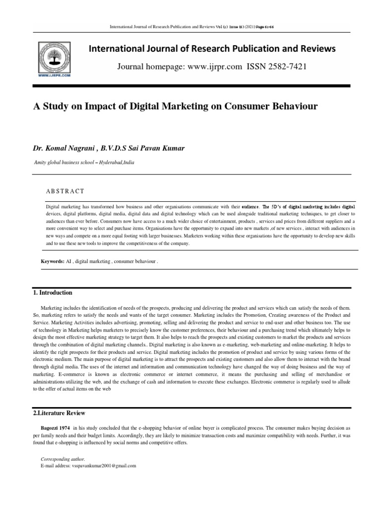 RRL Dr. Komal Nagrani 2021 A Study On Impact of Digital Marketing On ... RRL Dr. Komal Nagrani 2021 A Study On Impact of Digital Marketing On ...