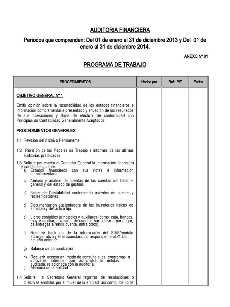 Programa de Auditoria Estados Financieros | PDF