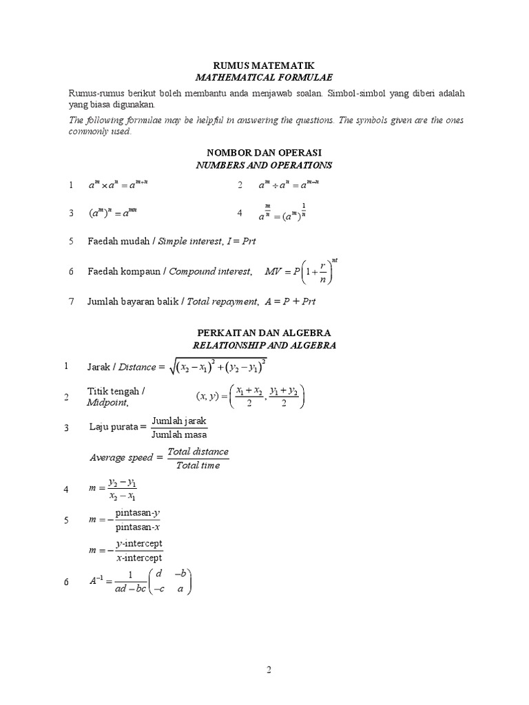 Senarai Rumus KSSM SPM 20220616 | PDF | Circle | Area