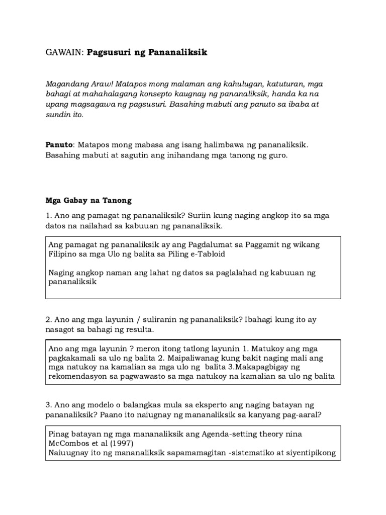Gawain - Pagsusuri NG Pananaliksik-1 | PDF