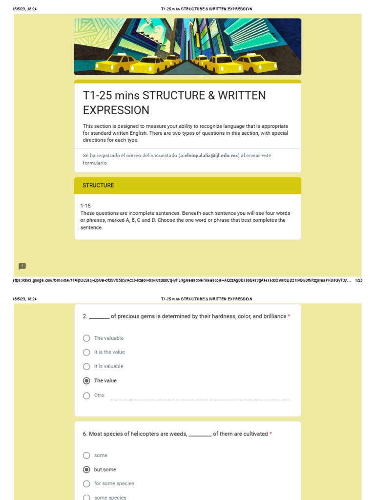 T1-25 Mins STRUCTURE & WRITTEN EXPRESSION | PDF | Physical Sciences
