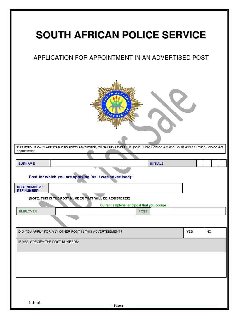 Saps Application Forms | PDF | Mail | Criminal Procedure In South Africa