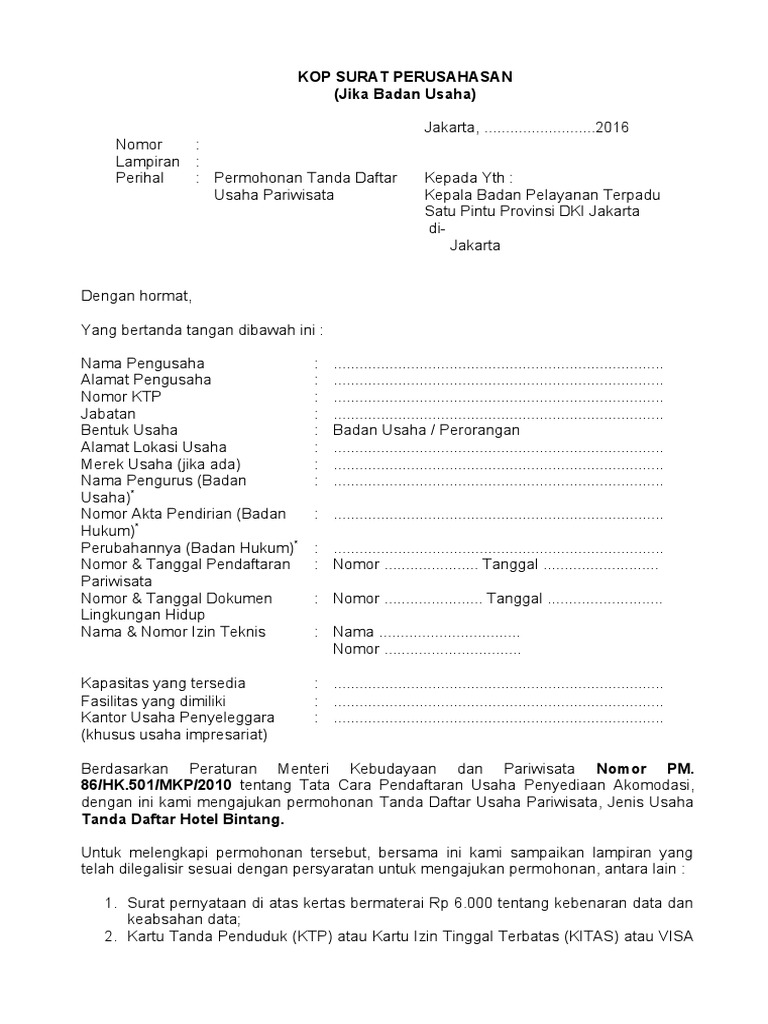 Formulir Tdup Hotel | PDF