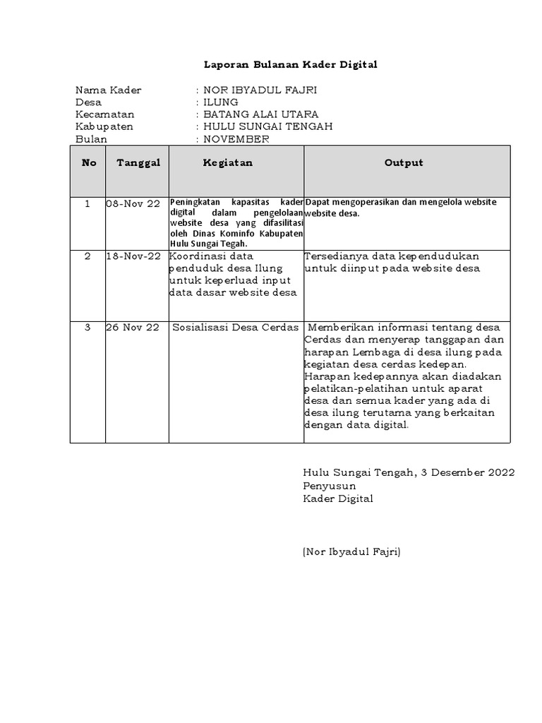 Laporan Kegiatan Kader Digital Ilung | PDF
