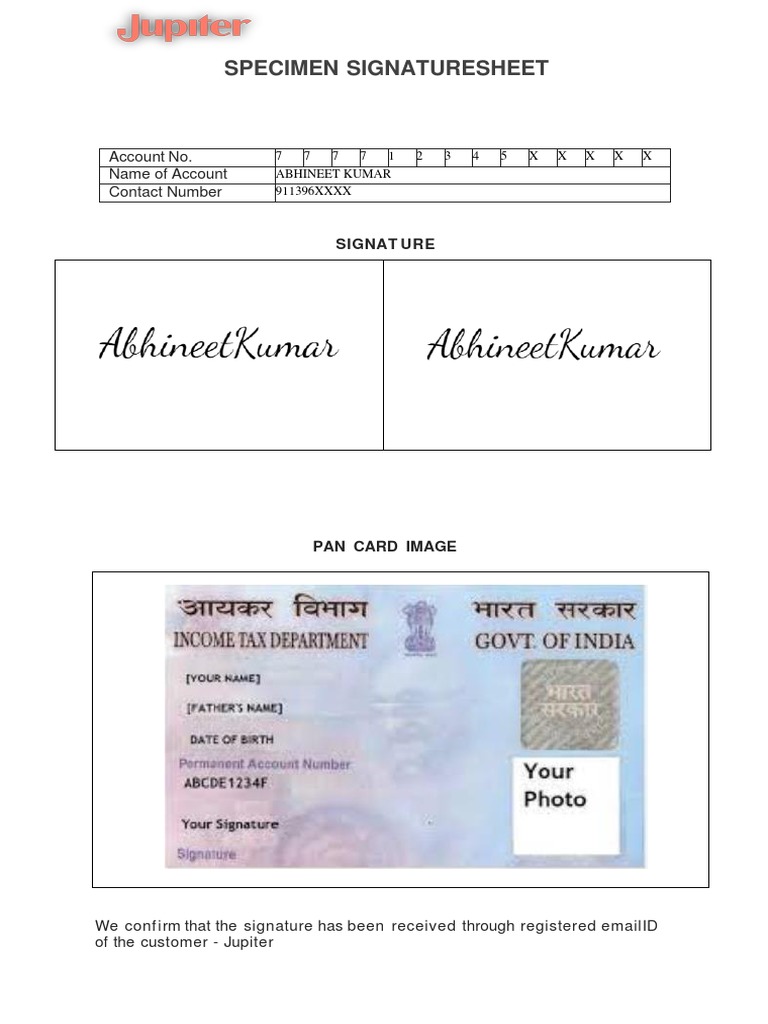 Specimen Signature Sheet - Jupiter | PDF