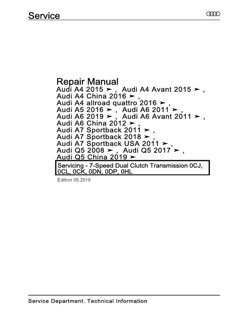 7 Speed DSG Gearbox 0cj 0cl 0ck 0dn 0dp 0hl Repair Manual Eng | PDF | Clutch | Manual Transmission