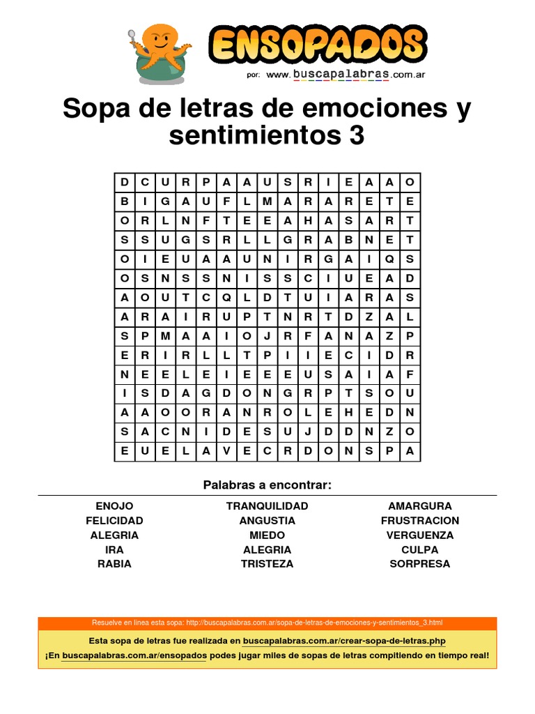 sopa-de-letras-de-emociones-y-sentimientos_3 | PDF | Sicología | Cognición