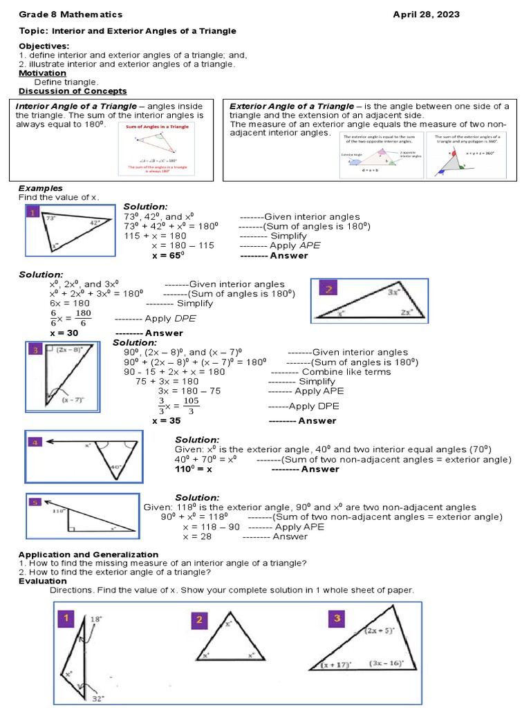 Exterior Angles Of A Triangle Worksheets Angles In Triangles
