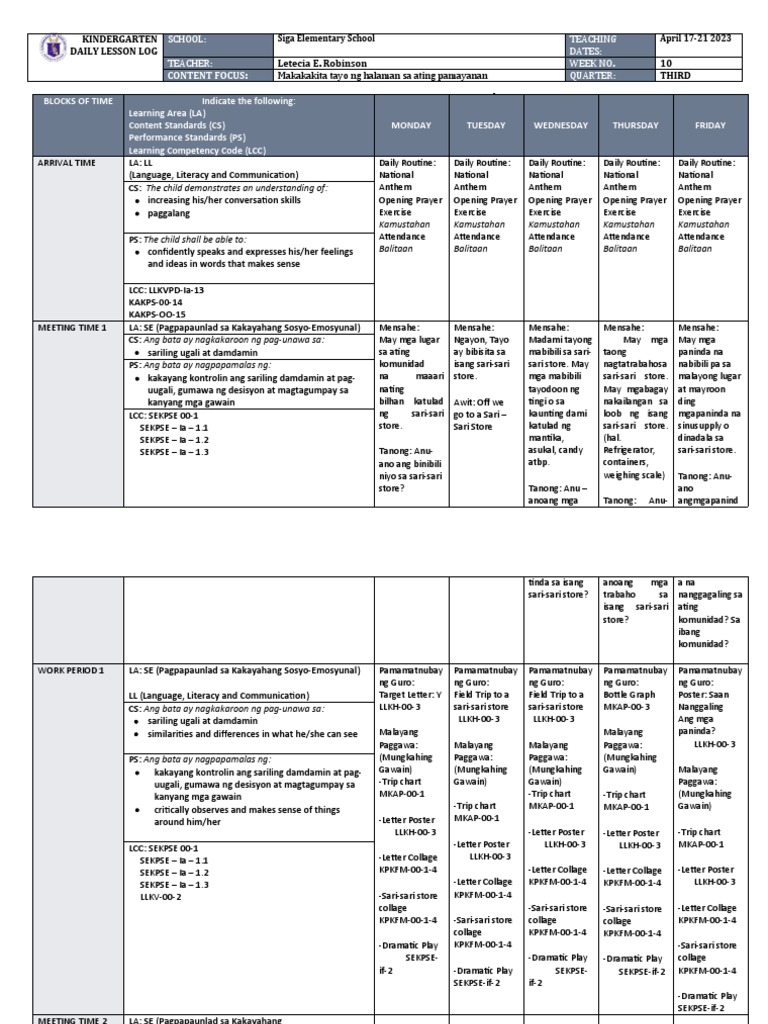 DLL Kinder Q3 W10 | PDF