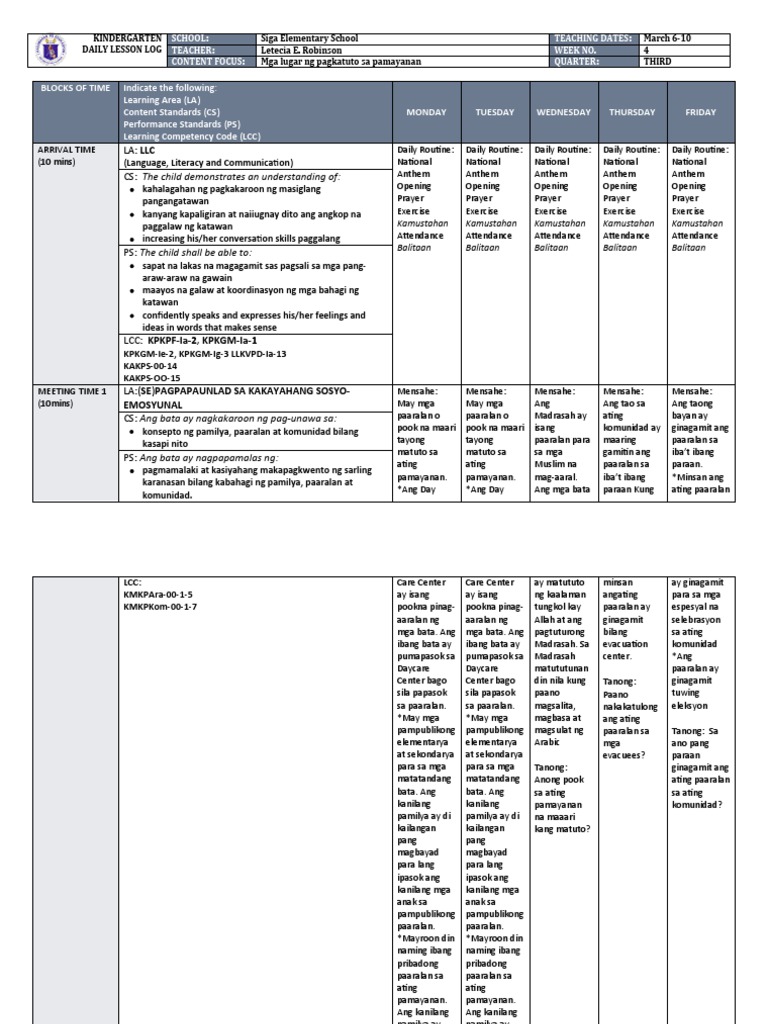 DLL Kinder Q3 W4 | PDF