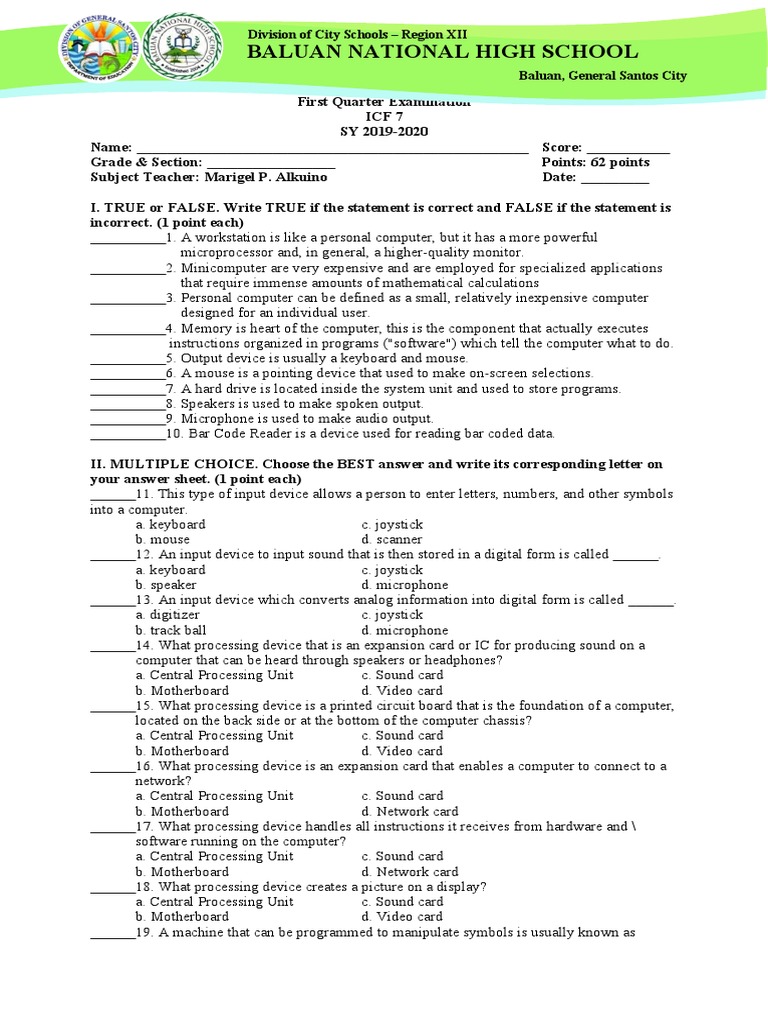1st ICF 7 | PDF | Computer Hardware | Input/Output