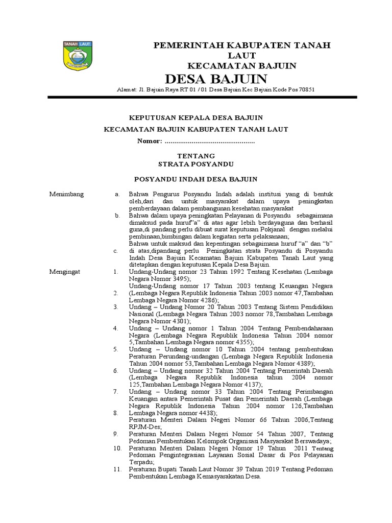 Strata Posyandu Indah Bajuin Aktif | PDF