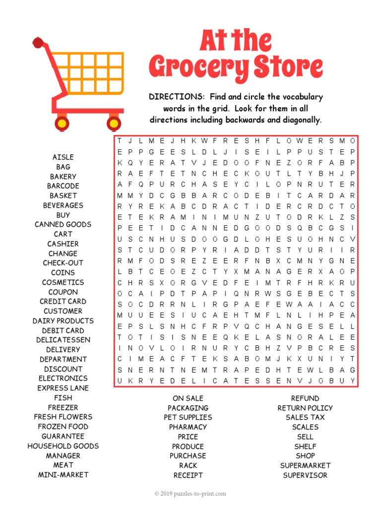 grocery-store-word-search-2 | PDF | Food And Drink | Trade