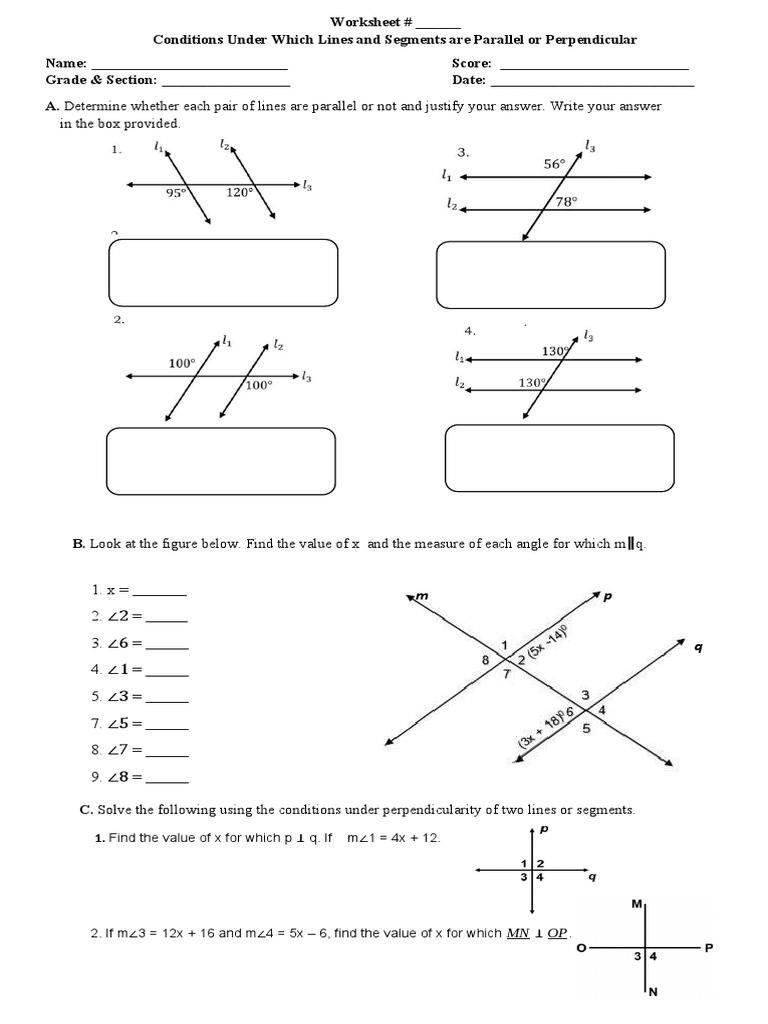 Parallel and Perpendicular Lines Worksheet | PDF