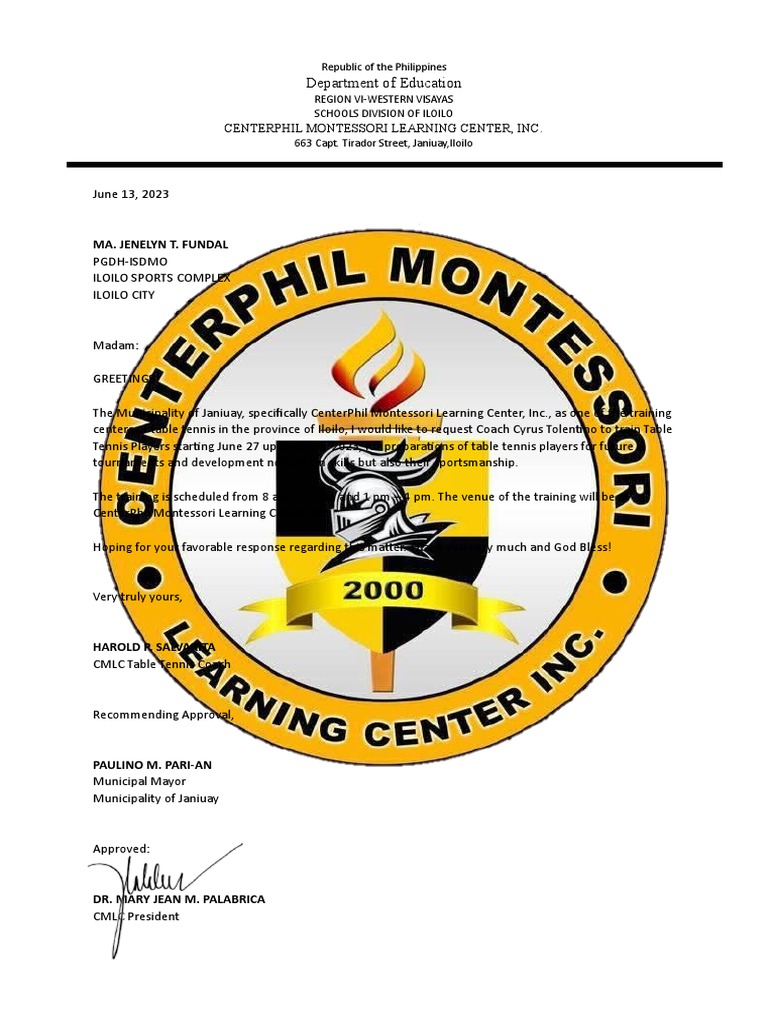 Letter For Table Tennis Clinic | PDF