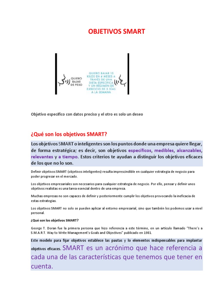 Objetivos SMART: Definición y Ejemplos | PDF | Marketing | Planificación