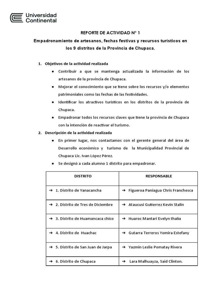Reporte de actividades | PDF