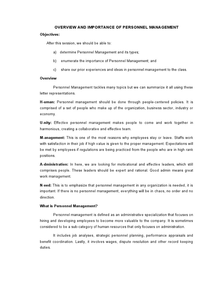 Importance of Personnel Management | PDF | Human Resource Management ...