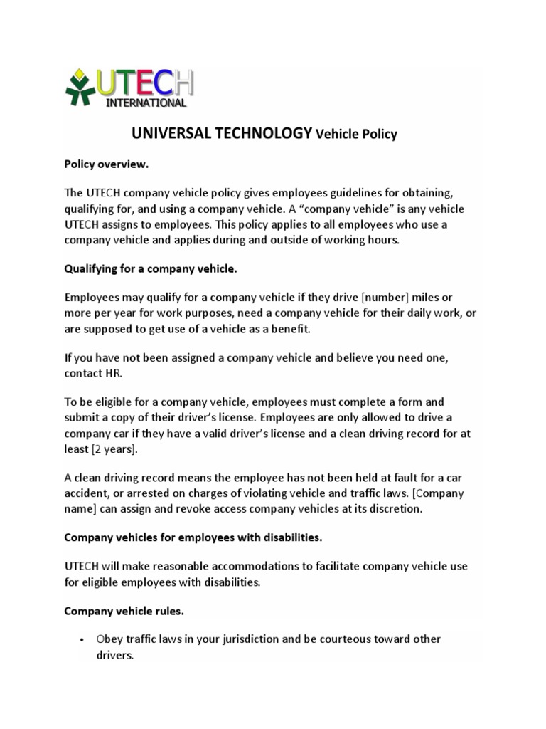 Company Vehicle Policy Template Download 20210618 | PDF | Driver's ...
