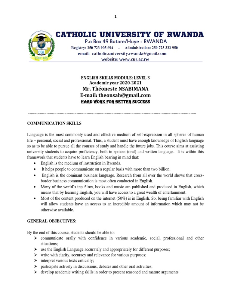 English Communication Skills III Level3 2021 | PDF | Communication ...