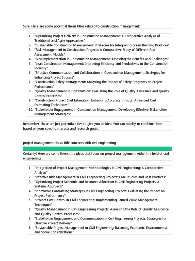 Thesis Titles for Construction Management | PDF | Business