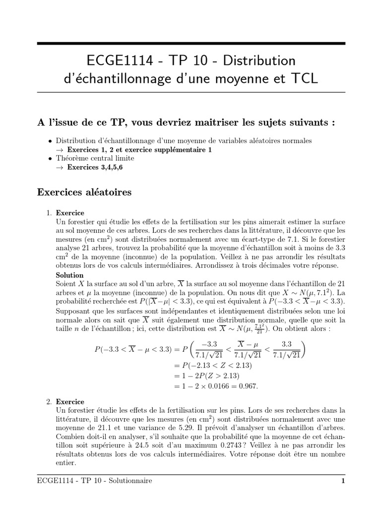 TP10 Solutions | PDF | Loi de probabilité | Écart type