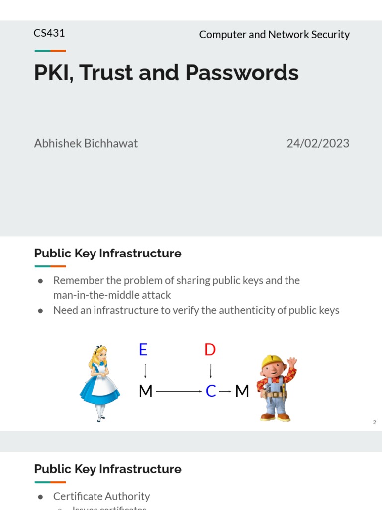 PKI, Trust and Passwords: CS431 Computer and Network Security | PDF | Password | Public Key ...