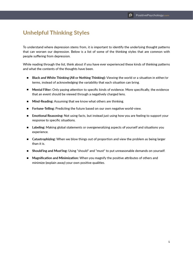 Unhelpful Thinking Styles | PDF | Thought | Subjective Experience