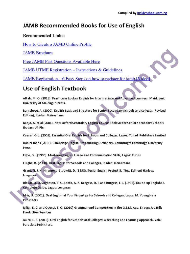 JAMB Recommended Books For Use of English 1 | PDF | Human Communication ...