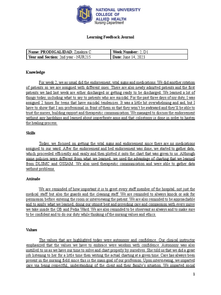 Prodigalidad, Z C. - Week 2 - Day 1 - MCN Duty | PDF | Autonomy | Nursing