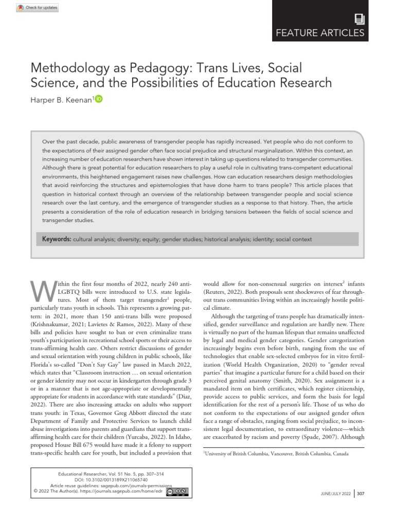 Methodology As Pedagogy Trans Lives Social Science | PDF | Transgender ...