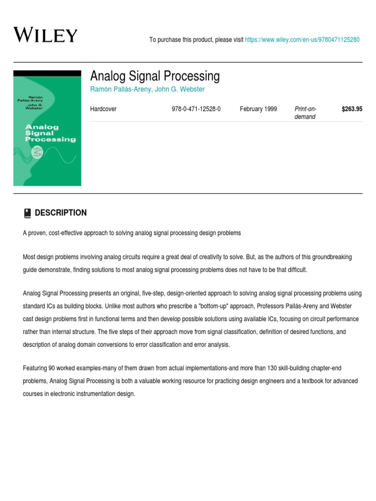 Wiley Analog Signal Processing 978-0-471-12528-0 | PDF