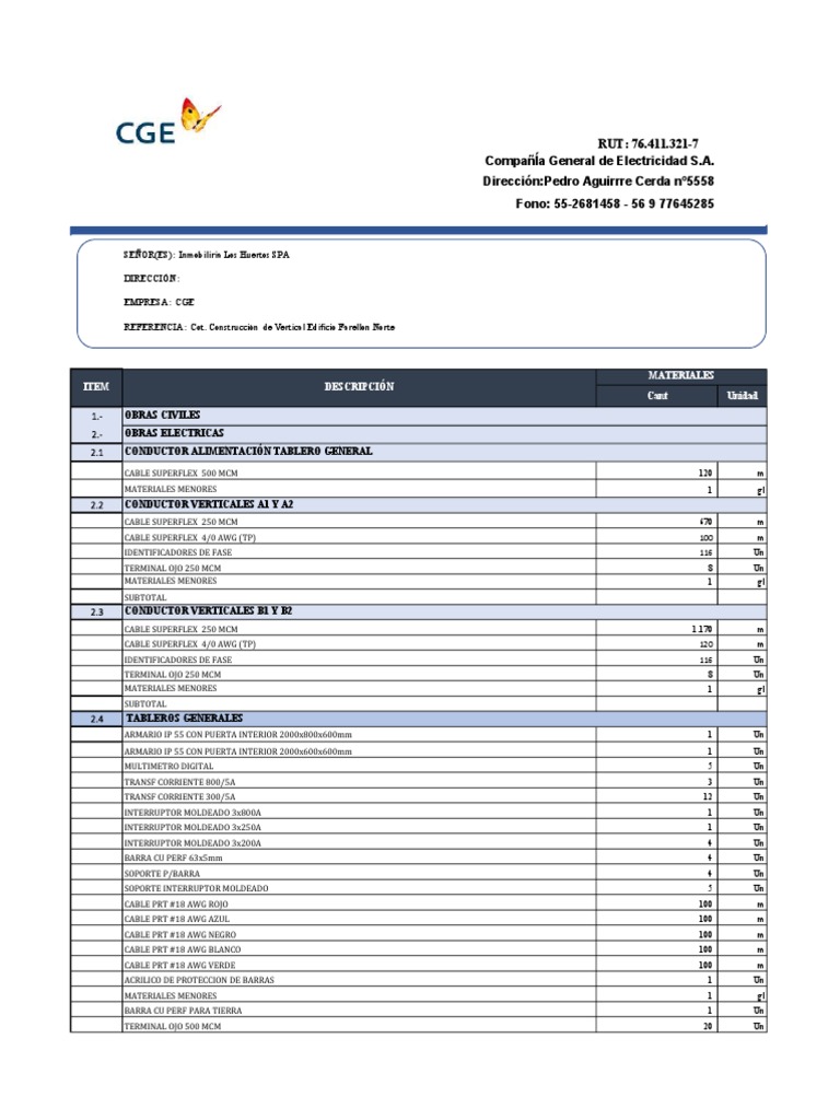 Cotización Eléctrica Edificio Farellon | PDF